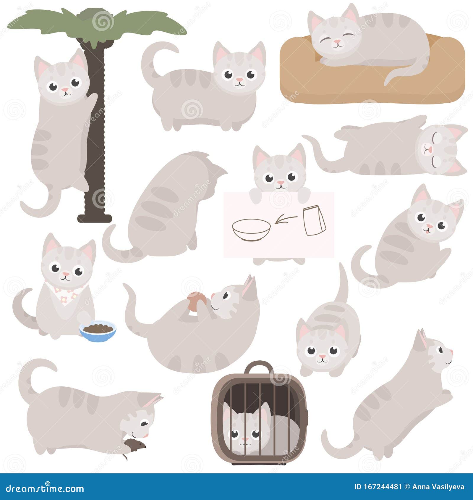 Cute Cartoon Cat Character in Different Poses Stock Vector ...