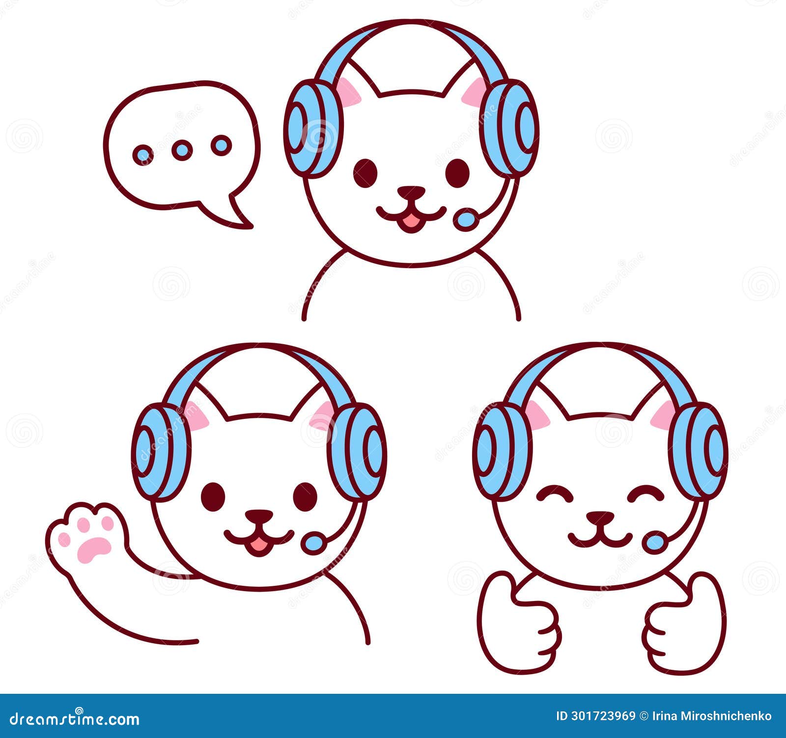 Cute Cartoon Cat Character in Headset Stock Vector - Illustration of ...