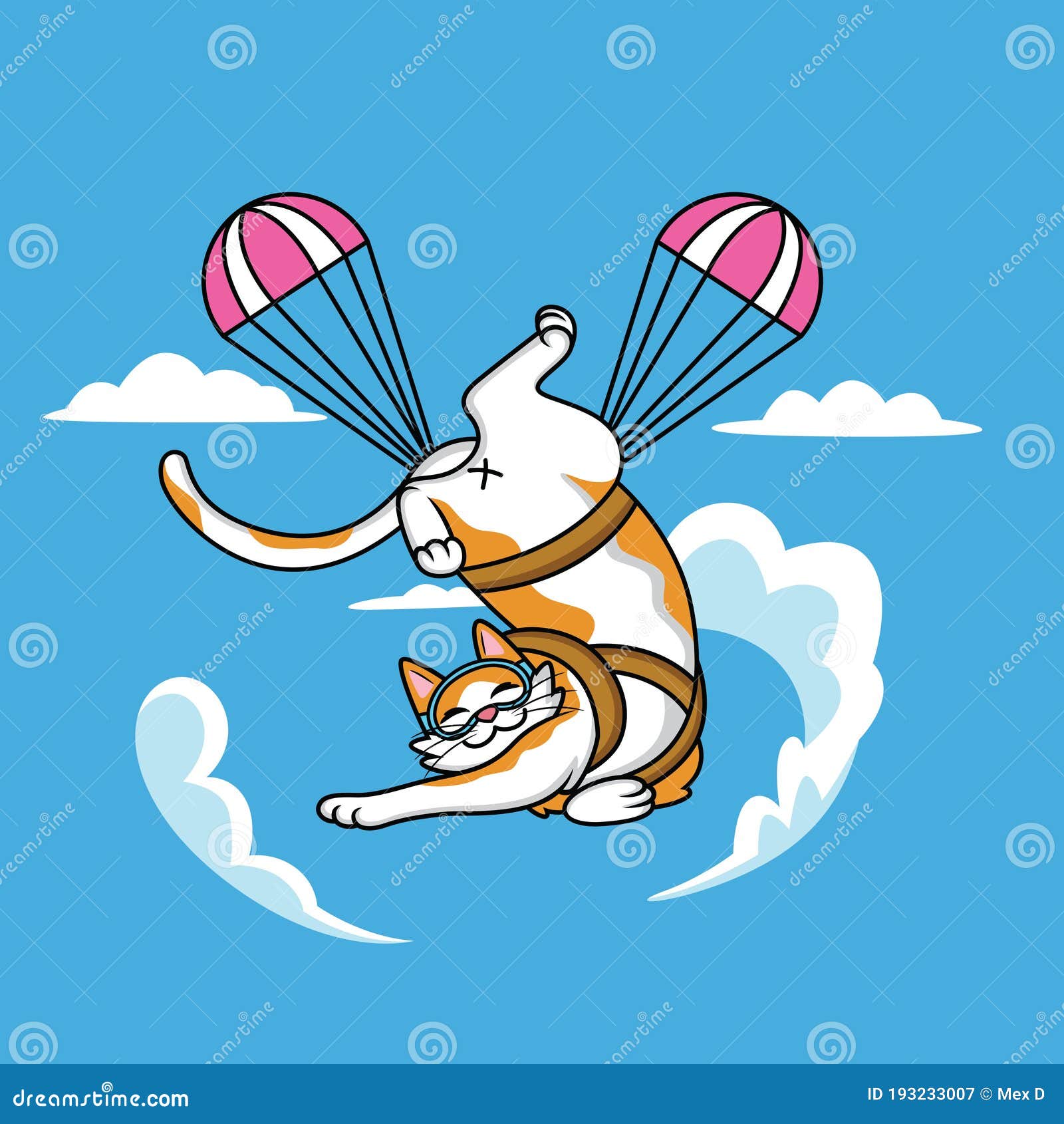 Cute Cartoon Cat Doing Skydiving with Funny Expression Stock Vector ...