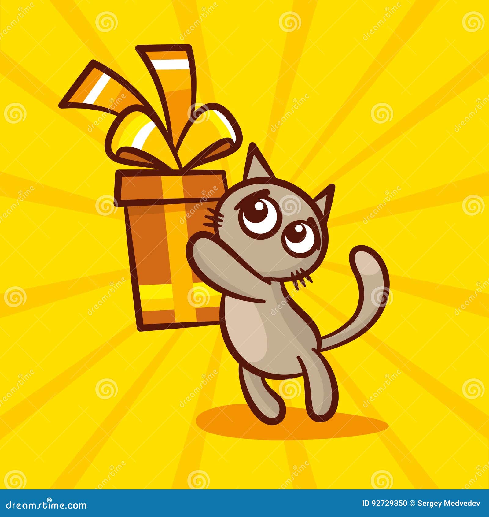 Cute Cartoon Cat Gives Gift Stock Illustration - Illustration of ...