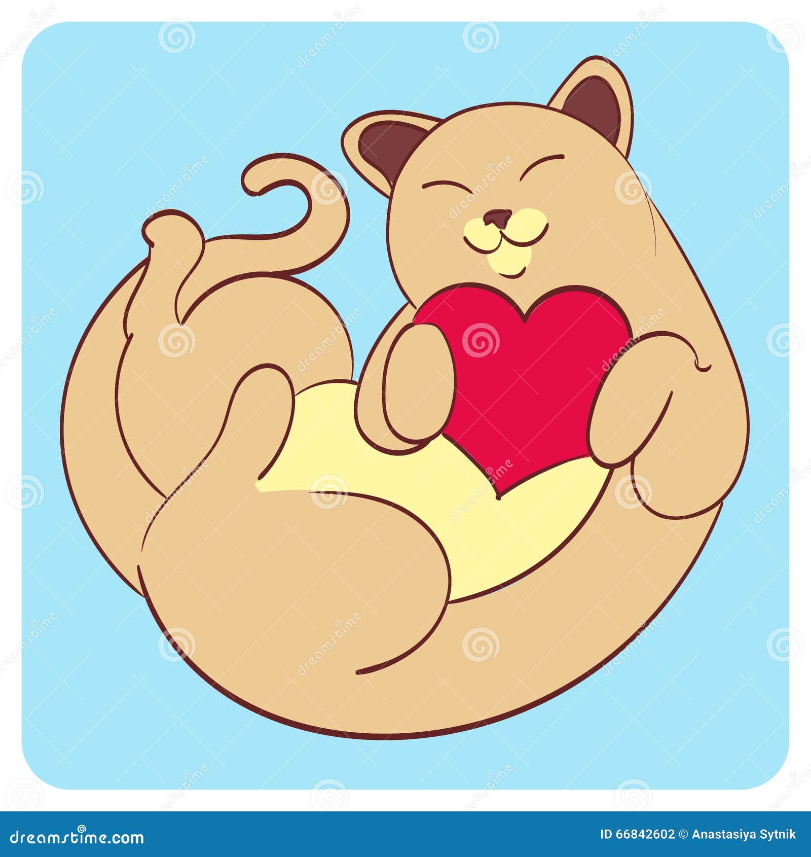 Cute Cartoon Cat with Heart for Site, Postcard, Present. Vector ...