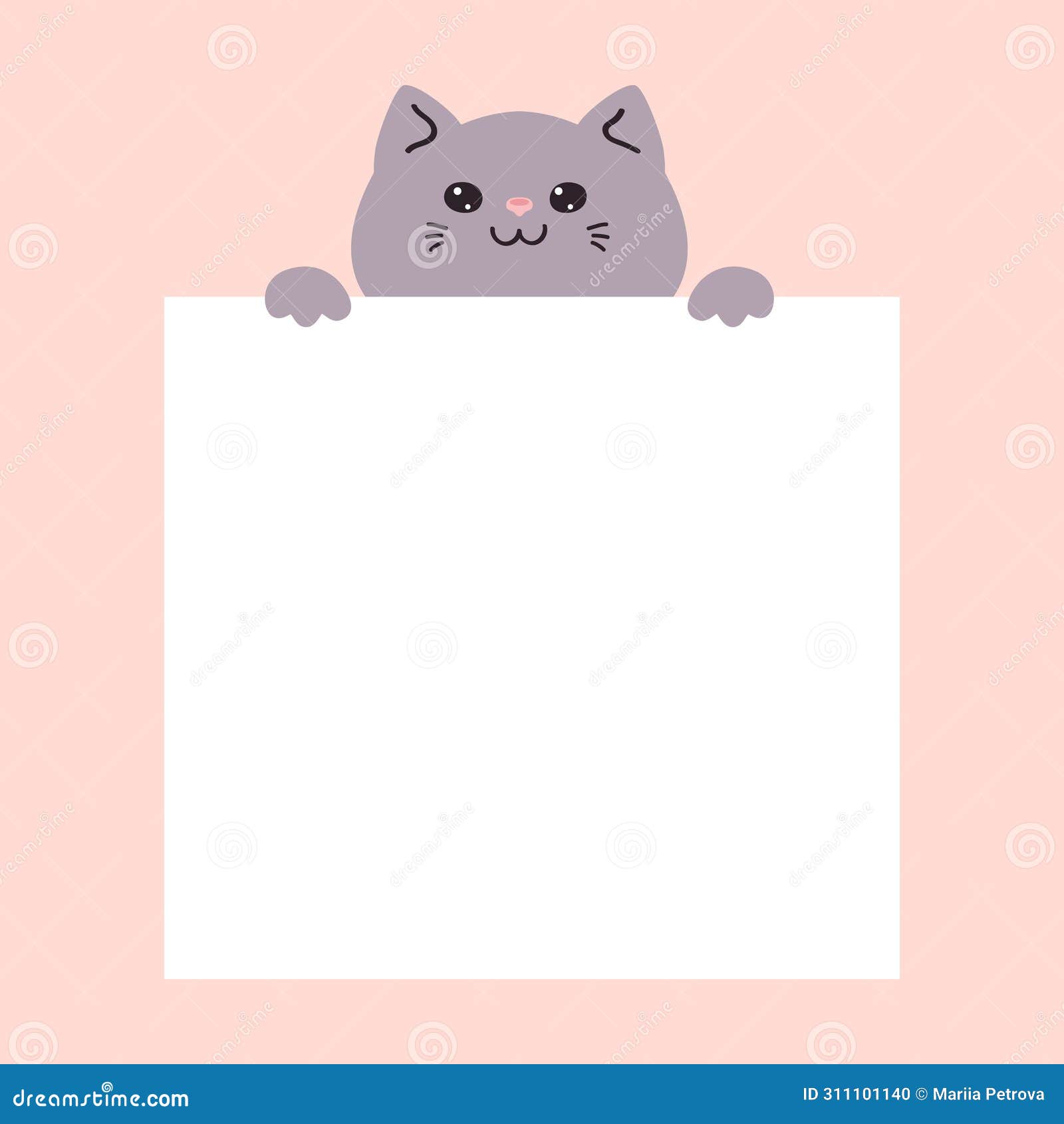 Cute Cartoon Cat Holding a Blank Paper Sheet. Empty Space for Text ...