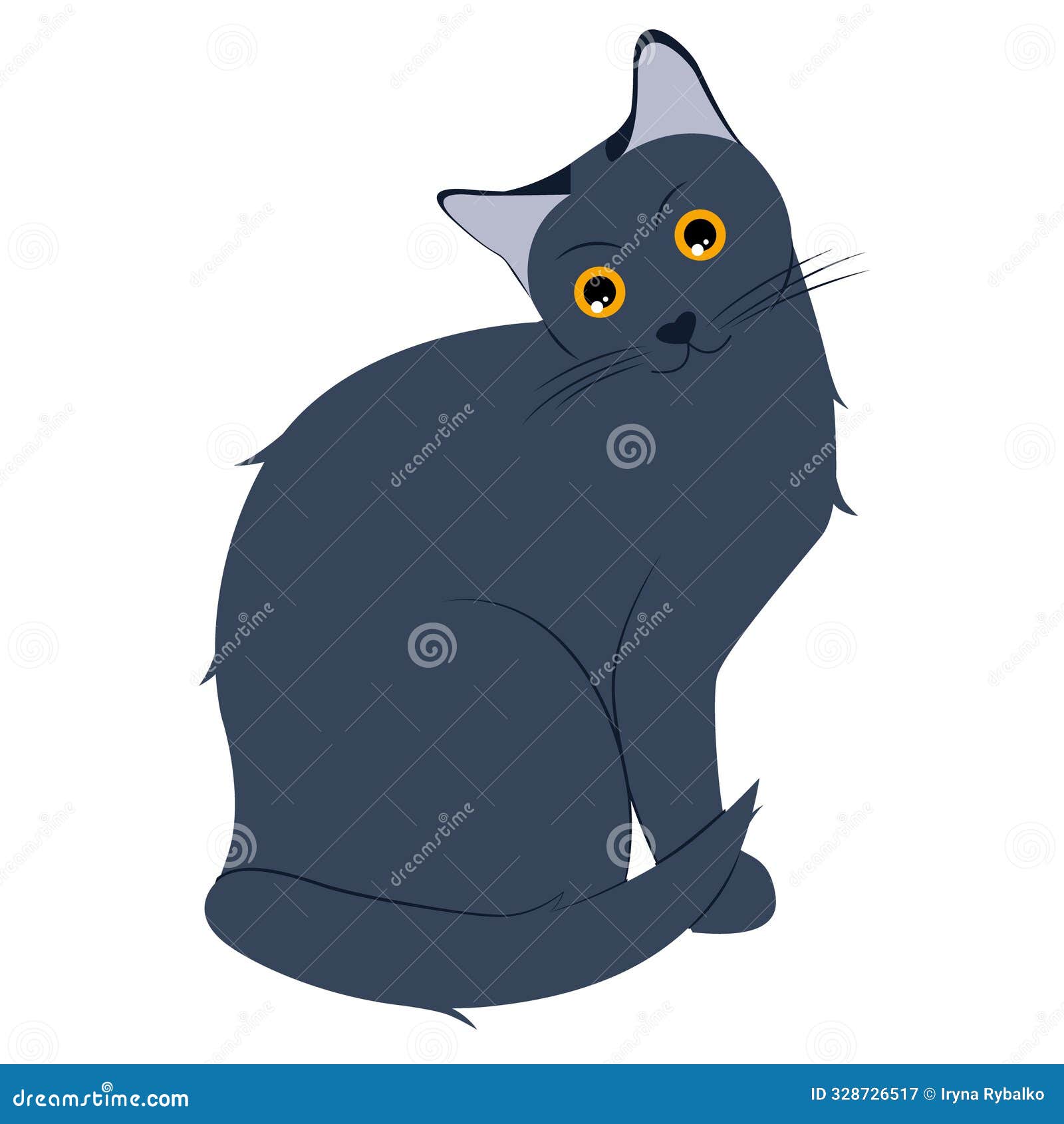 Cute Cartoon Cat Isolated on White, Gray Cat. Front View. Vector ...