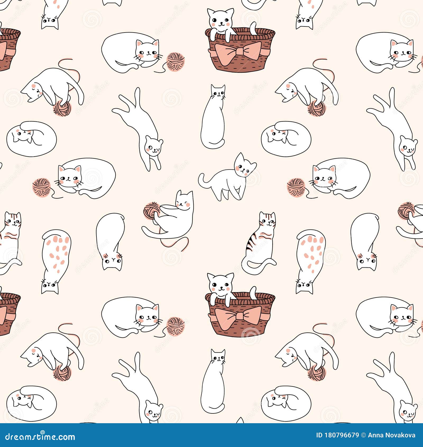 Cute cartoon cat pattern. stock vector. Illustration of drawing - 180796679