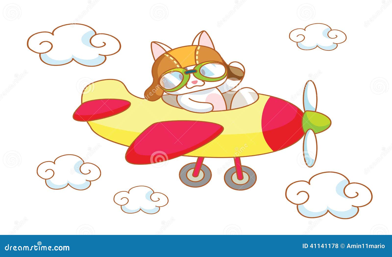 Cute Cartoon Cat on a Plane Stock Illustration - Illustration of ...