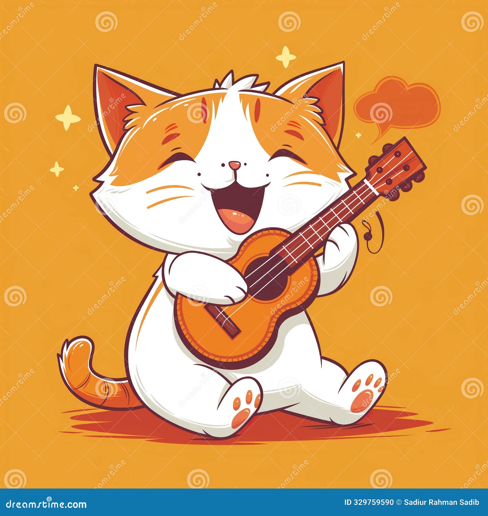 Cute Cartoon Cat Playing Ukulele. Stock Illustration - Illustration of ...
