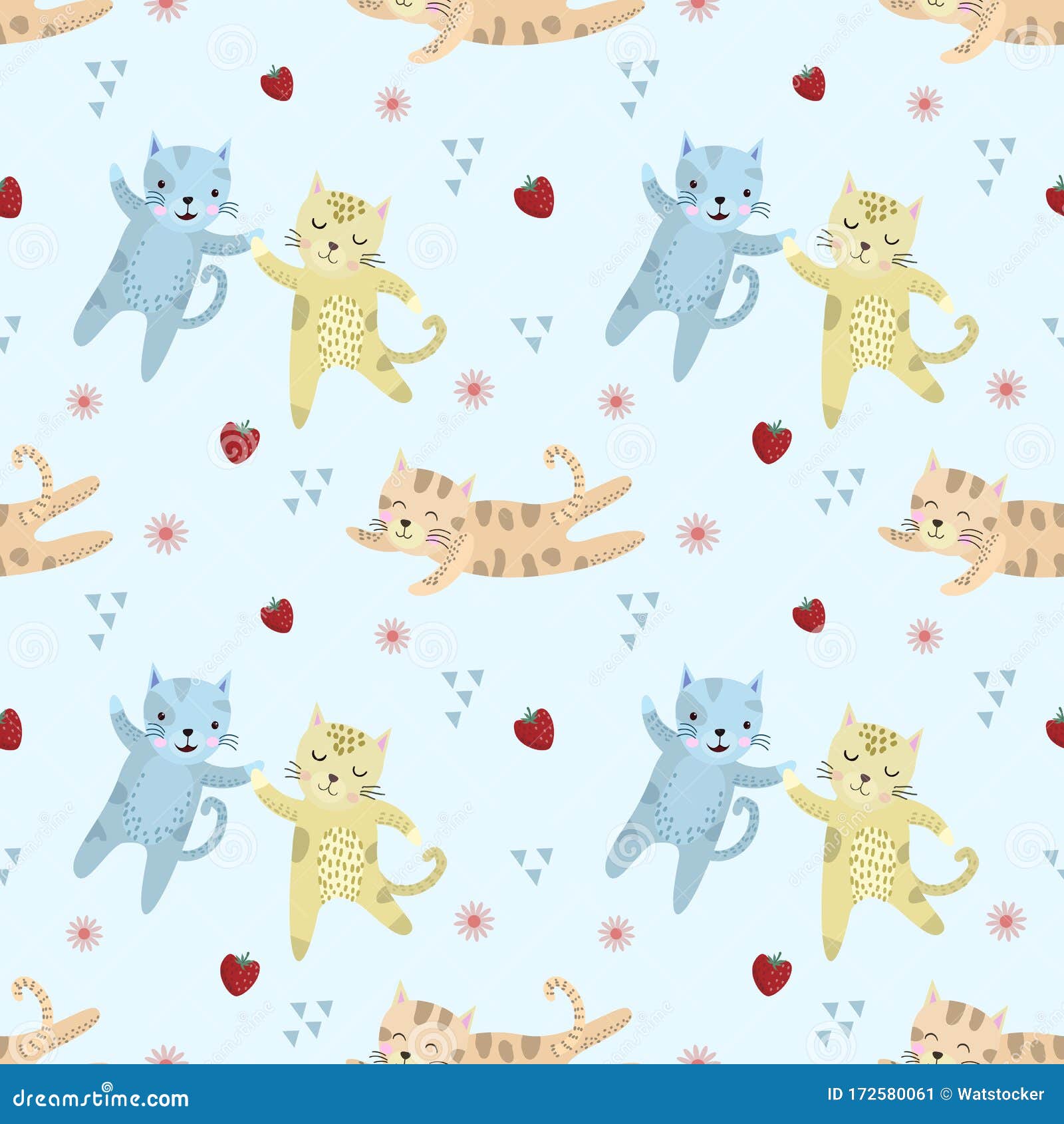 Cute Cartoon Cat Seamless Pattern. Stock Vector - Illustration of ...