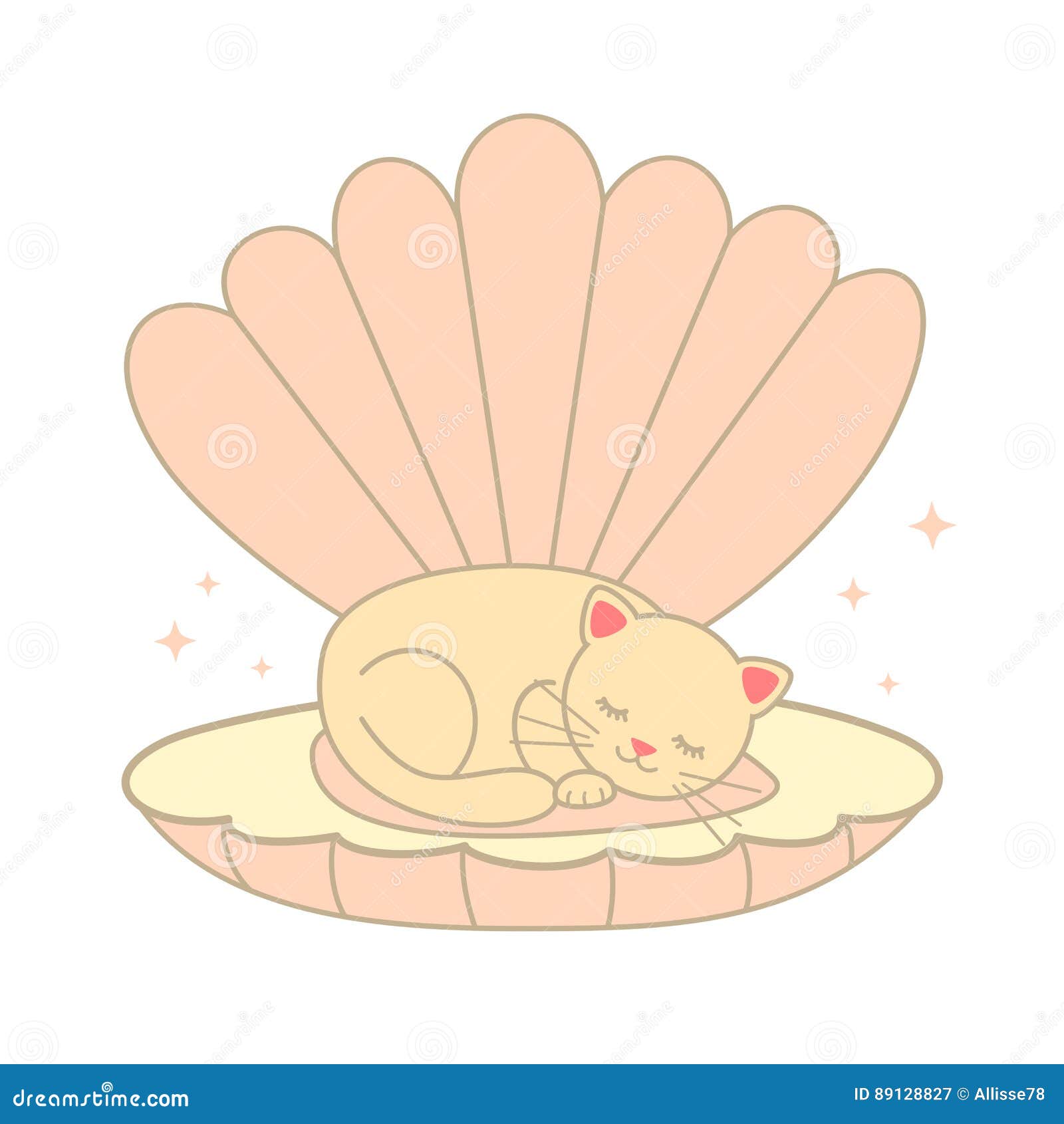 Cute Cartoon Cat Sleeping in the Shell Illustration Stock Vector ...