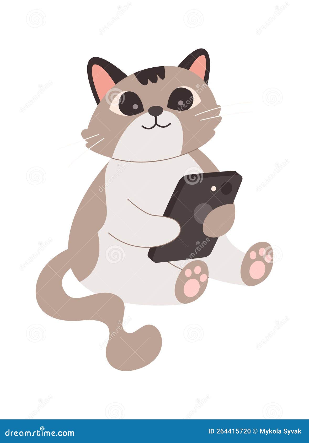 Cute Cartoon Cat with Smartphone Flat Icon Stock Vector - Illustration ...
