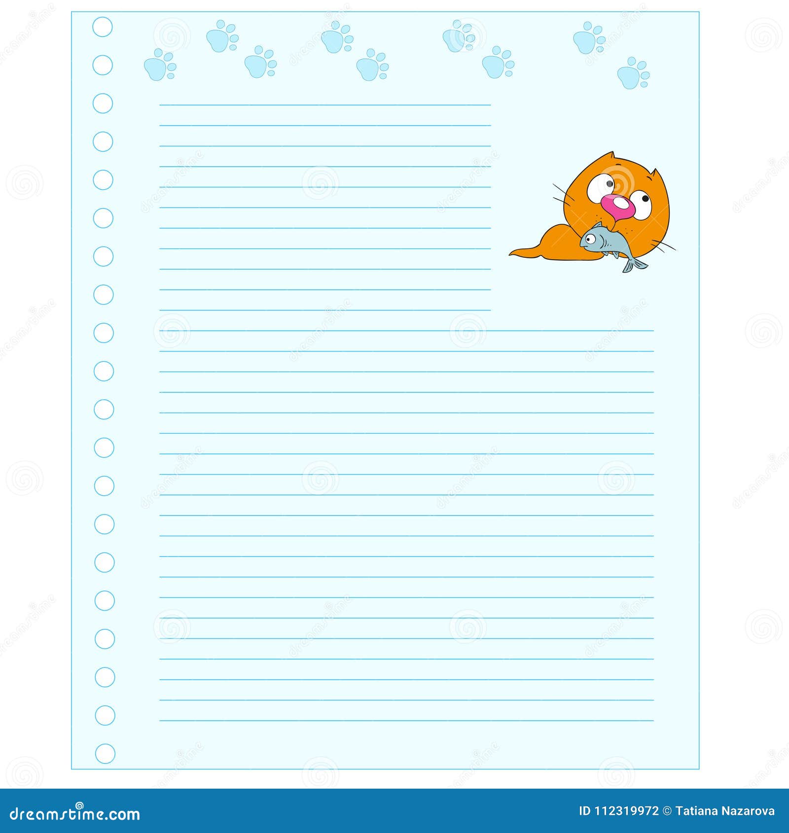 Cute Cartoon Cat. Template Notebook. Cheerful Note Pad. Space For Text ...