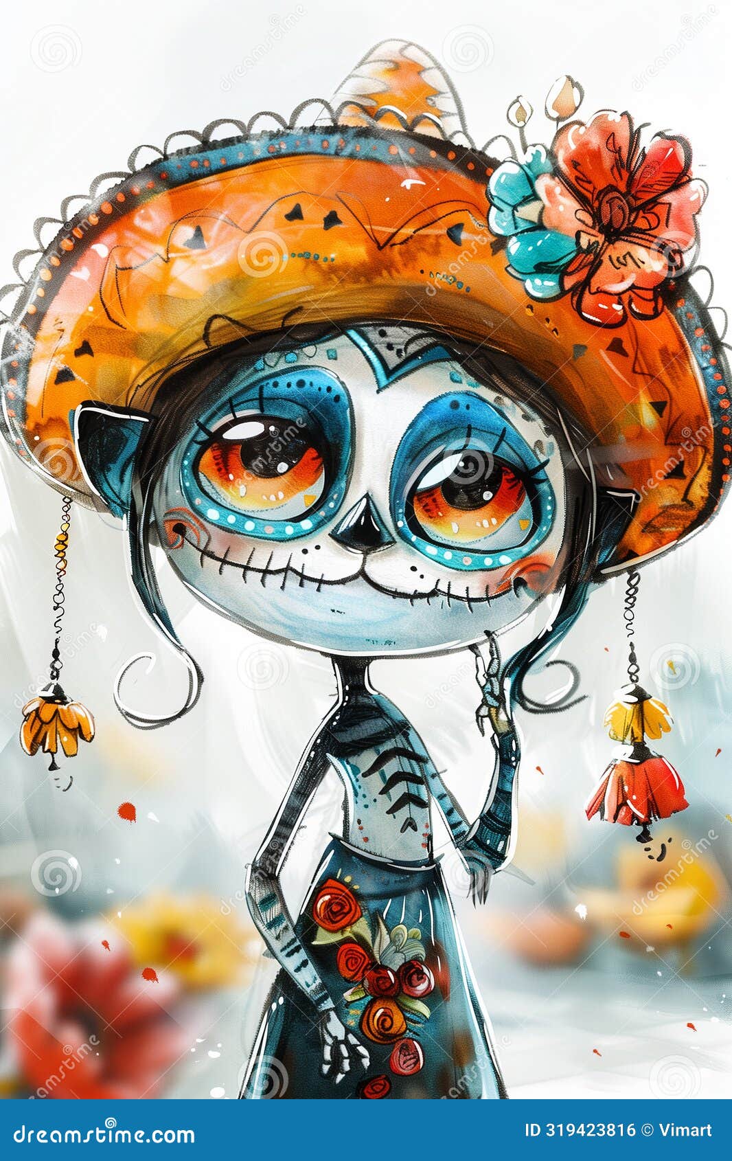 Cute Cartoon Cat In Traditional Mexican Sombrero Sombrero For Cinco De