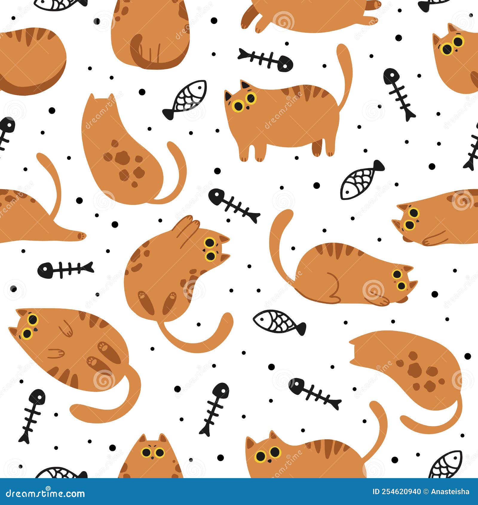 Cute Cartoon Cat Vector Icons, Seamless Pattern and Background Stock ...