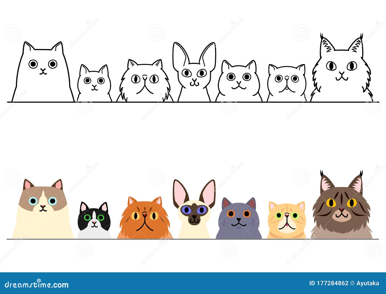 Cats Border Set With Long Blank Board Vector Illustration