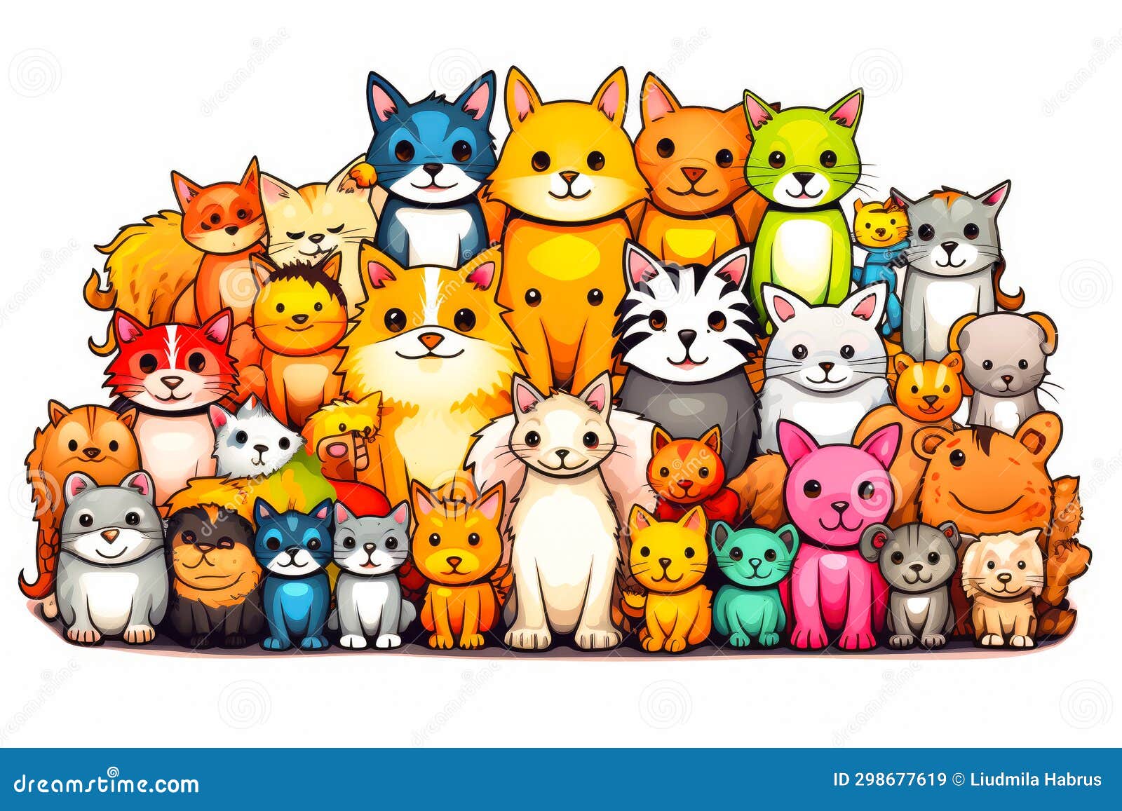 Cute Cartoon Cats. Illustration of a Group of Cats Stock Image - Image ...