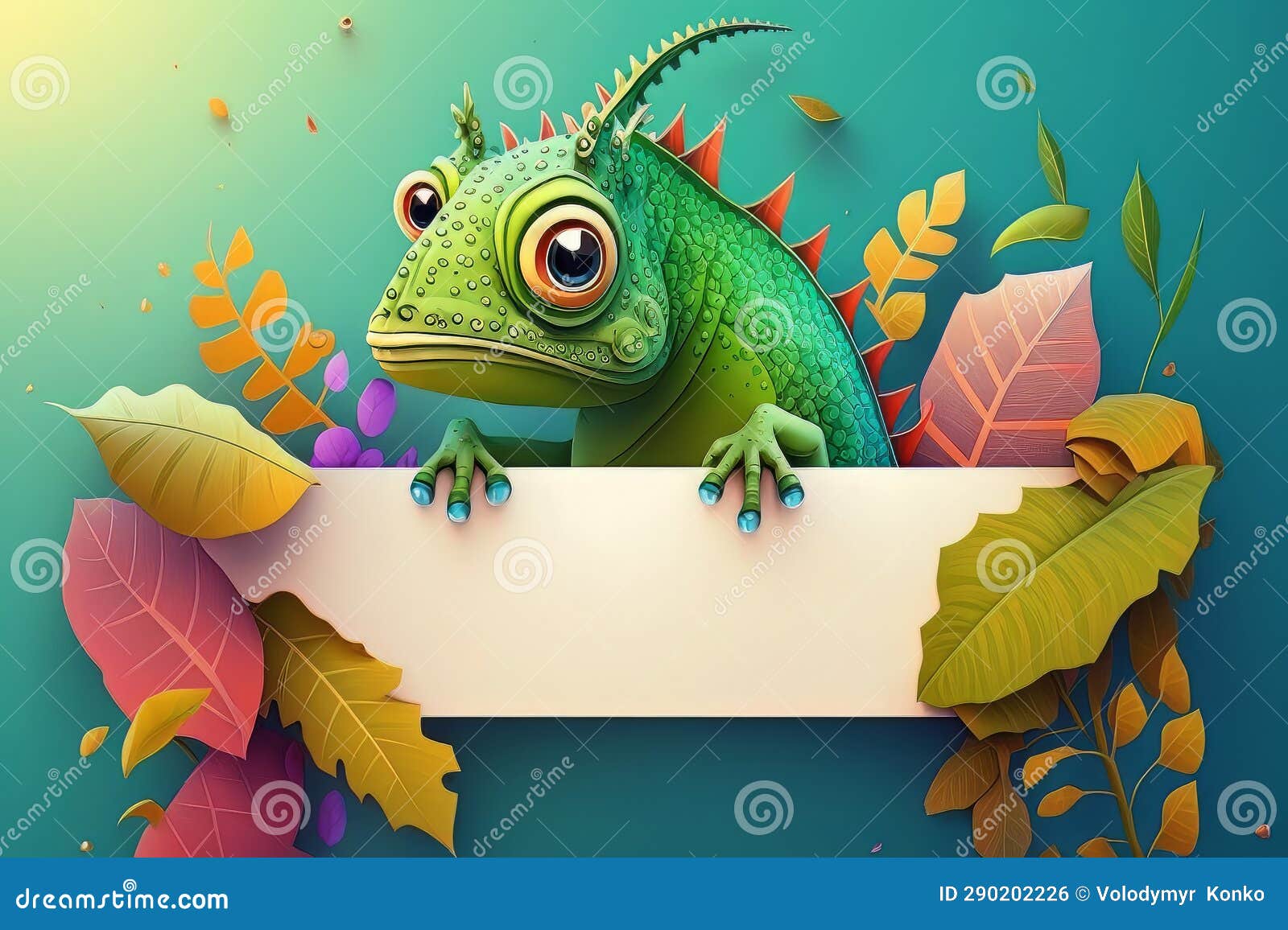 Cute Cartoon Chameleon Banner with Space for Copy. Generative Ai Stock ...