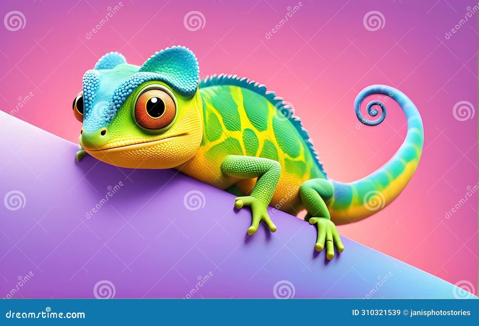 Cute Cartoon Chameleon Character Banner Solid Gradient Background Stock ...