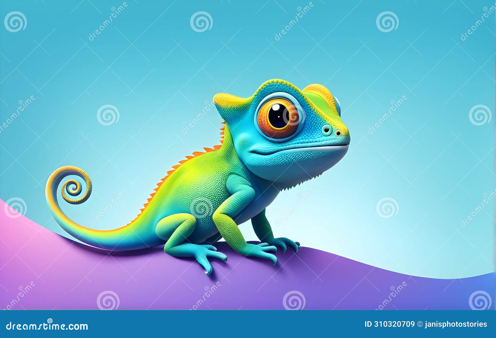 Cute Cartoon Chameleon Character Banner Solid Gradient Background Stock ...