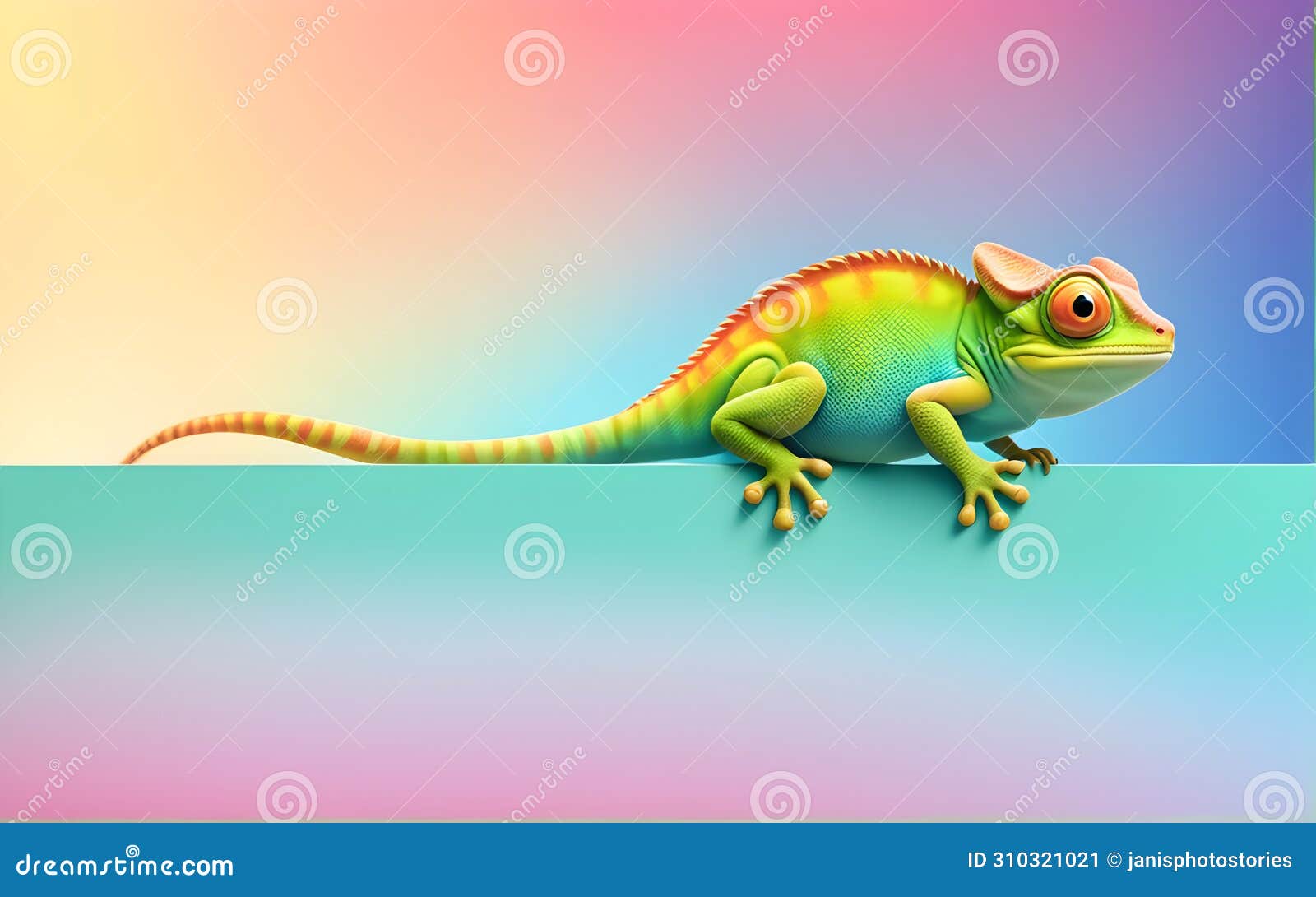 Cute Cartoon Chameleon Character Banner Solid Gradient Background Stock ...