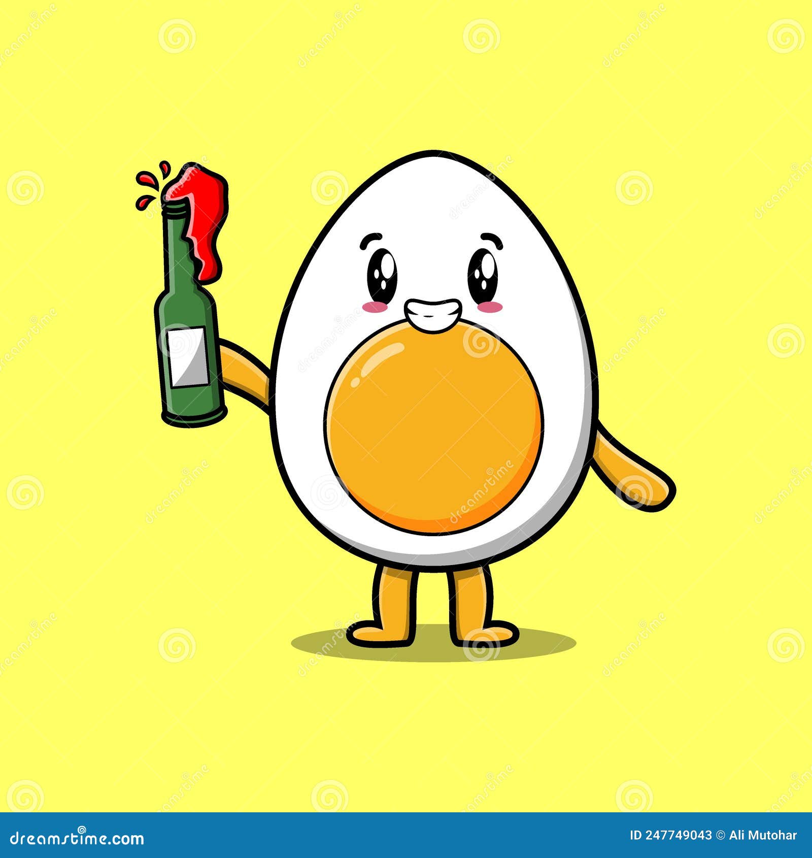 Cute Cartoon Character Boiled Egg with Soda Bottle Stock Vector ...