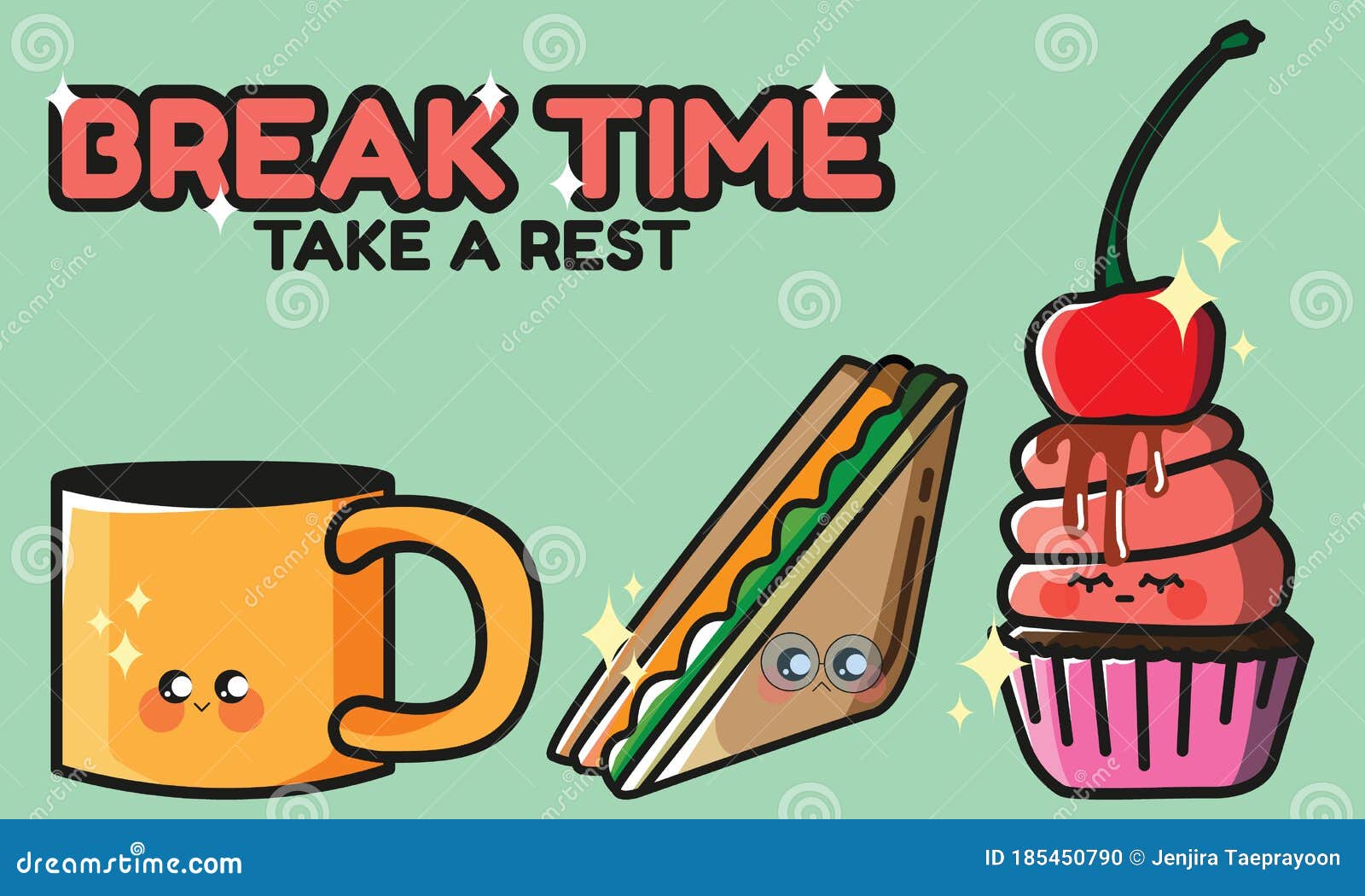 Cute Cartoon of Character Break Time. Vector Illustratie - Illustration ...