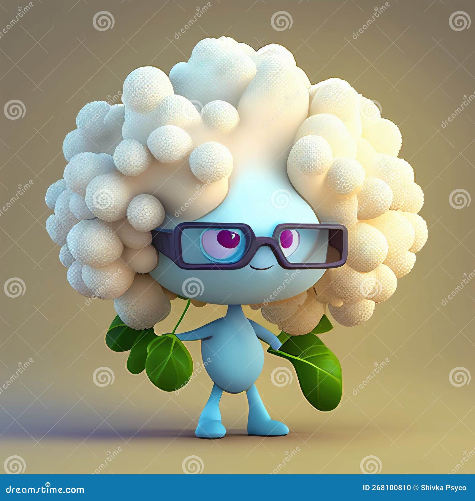 Cute Cartoon Character of Cauliflower with Leaves Generative Ai Stock ...