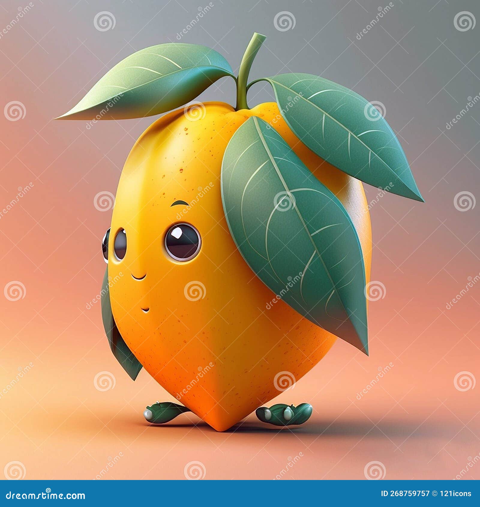 Cute Cartoon Character of a Mango by Generative AI Stock Illustration ...