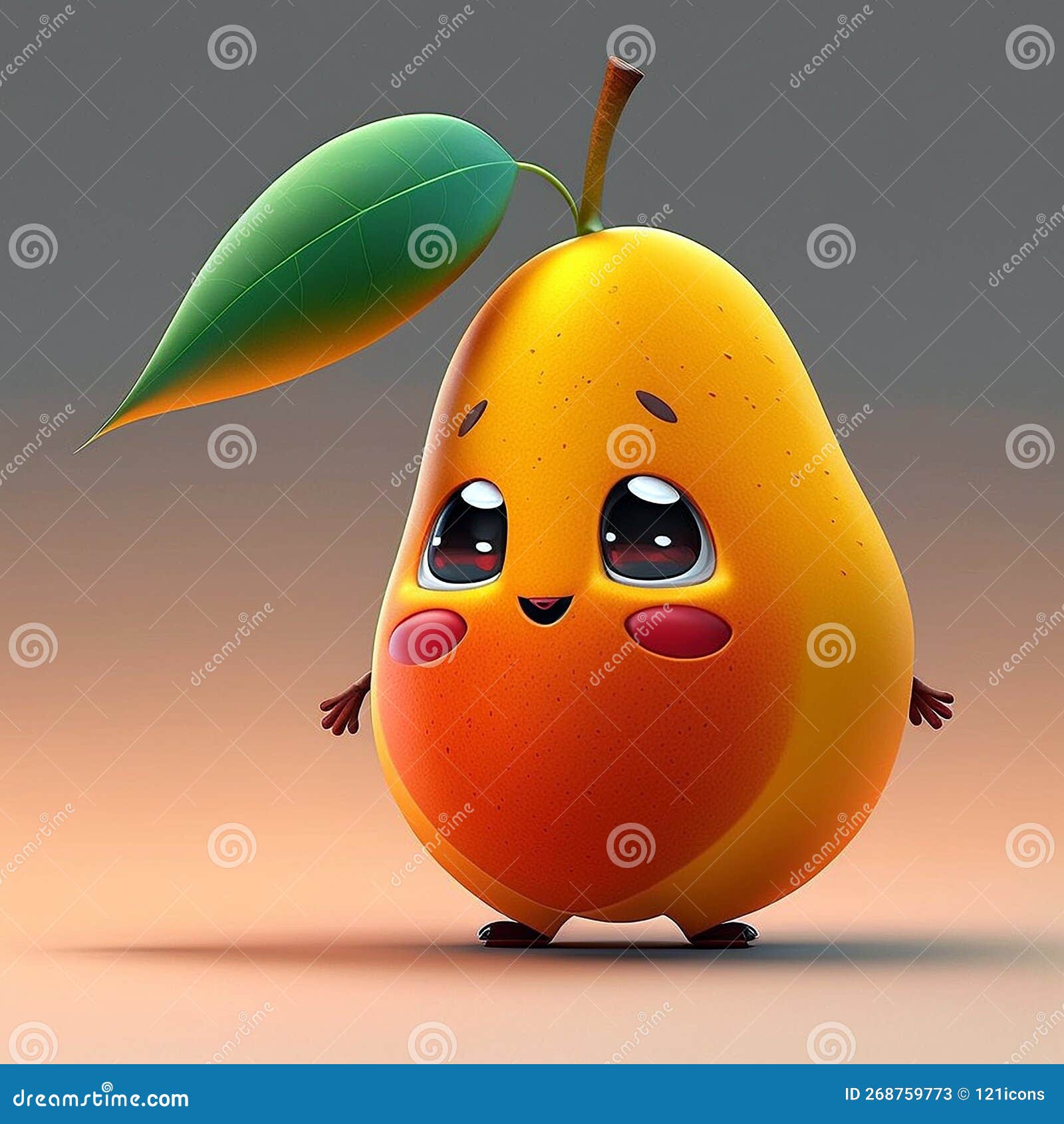Cute Cartoon Character of a Mango by Generative AI Stock Illustration ...