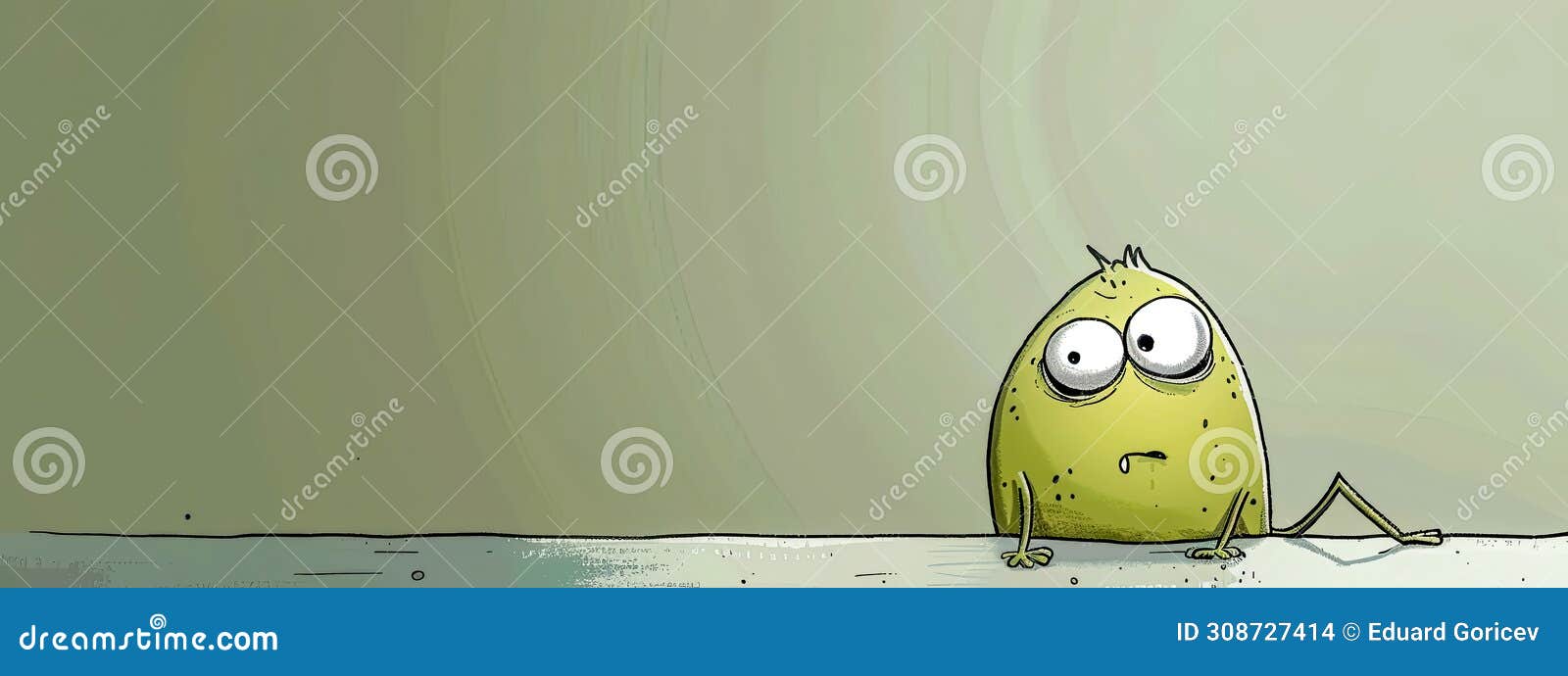 Cute Cartoon Character Sitting Alone with Worried Expression Stock ...
