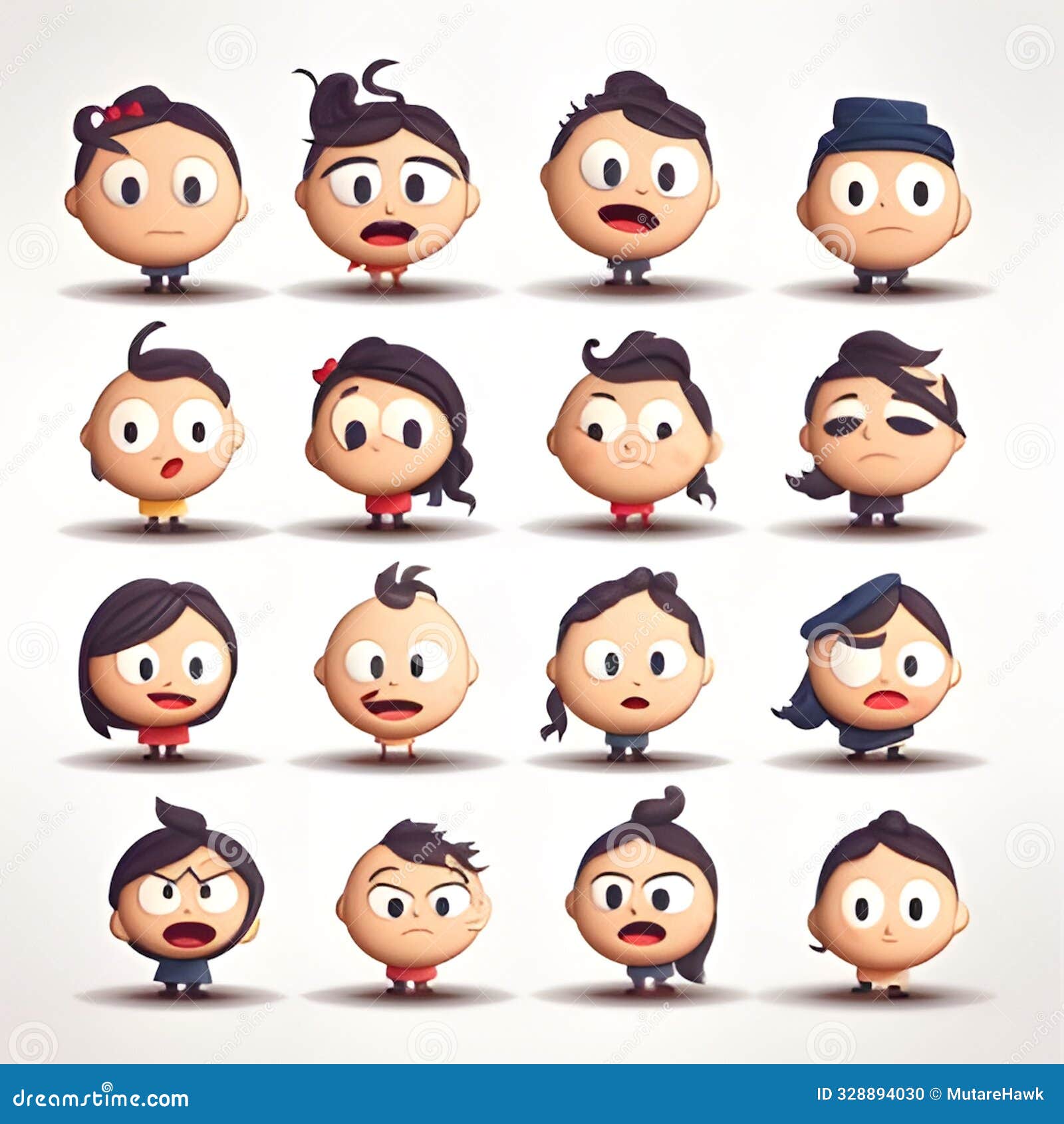 Cute Cartoon Characters with Different Expressions Stock Vector ...