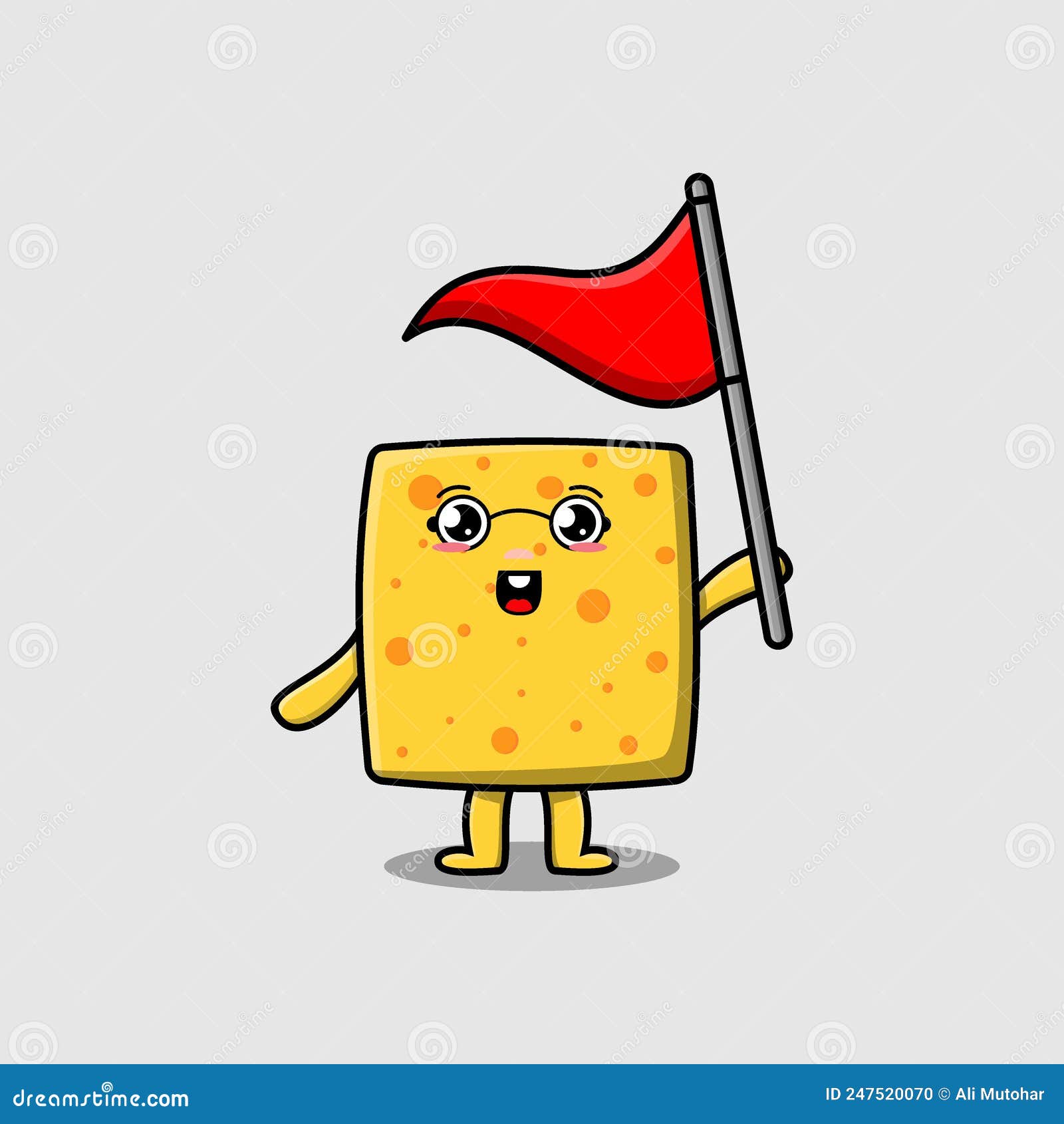 Cute Cartoon Cheese Holding Triangle Flag Stock Vector - Illustration ...