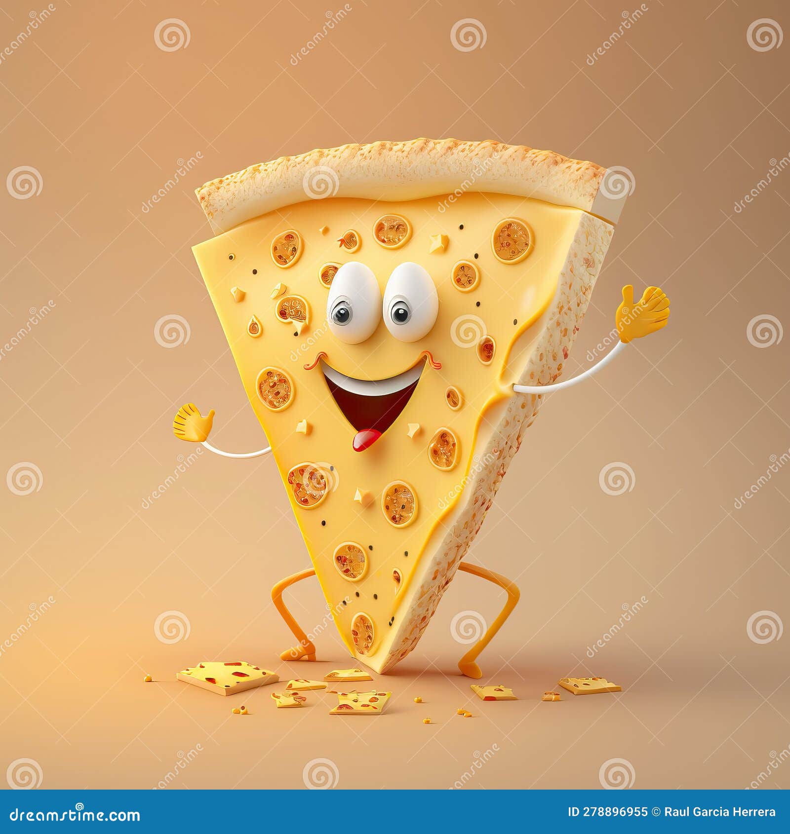Cute Cartoon Cheese Pizza Character. Generative Ai Stock Illustration ...