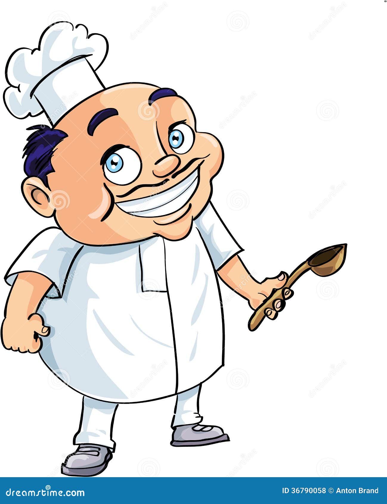 Cute Cartoon Chef Holding a Ladle Stock Illustration - Illustration of ...