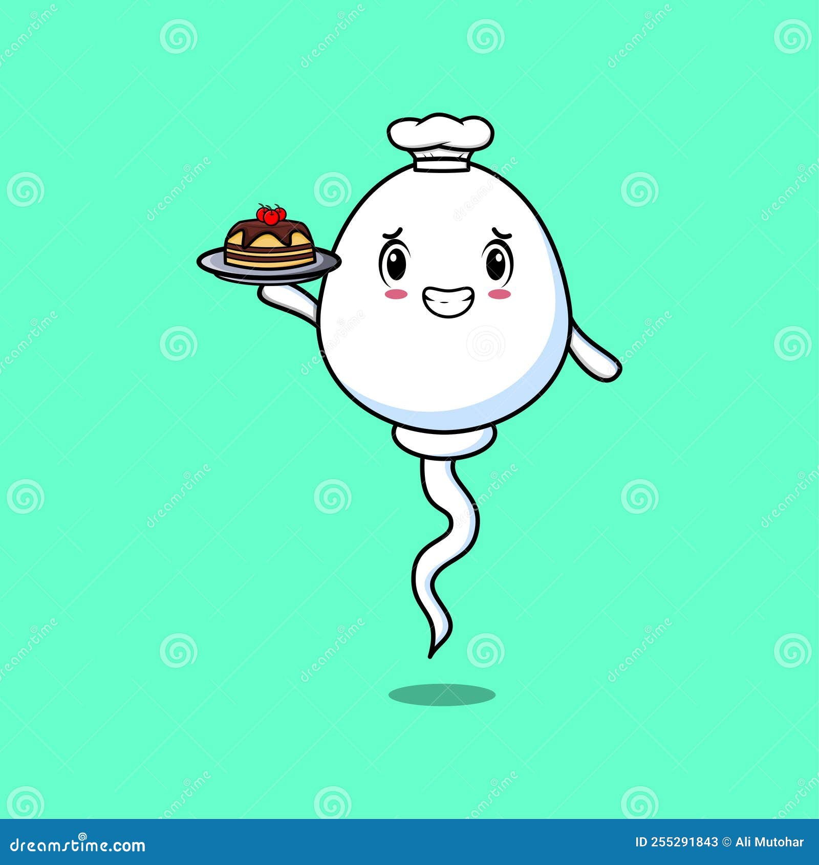 Cute Cartoon Chef Sperm Serving Cake on Tray Stock Vector ...