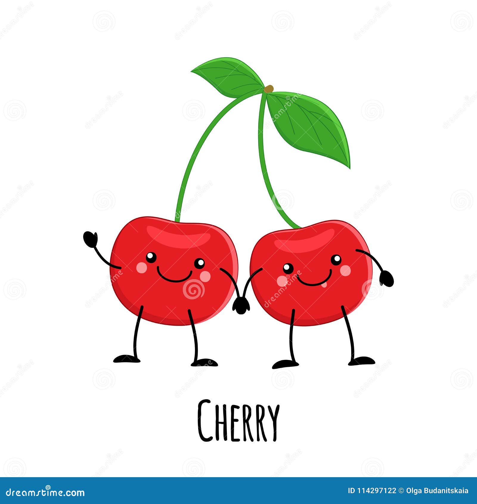 Cute Cartoon Cherry Kawaii Cherry Vector Illustration Isolate Stock Vector Illustration Of