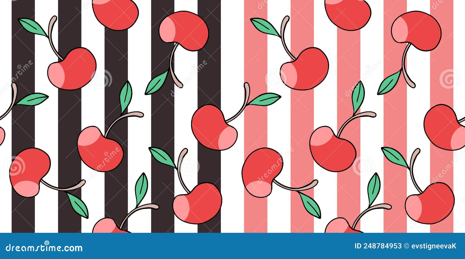 Cute Cartoon Cherry, Vector Seamless Pattern in the Style of Doodles ...