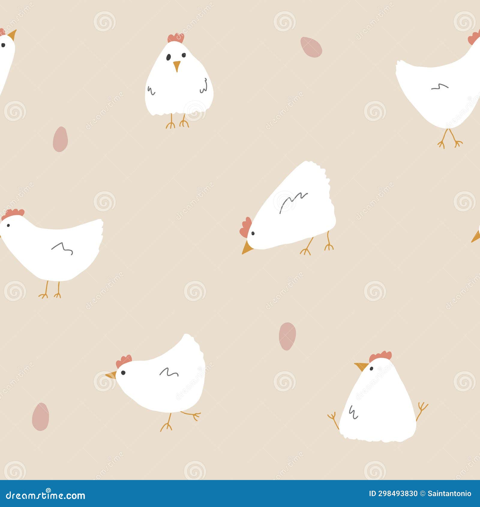 Cute Cartoon Chicken and Hen Seamless Pattern, Background Vector ...