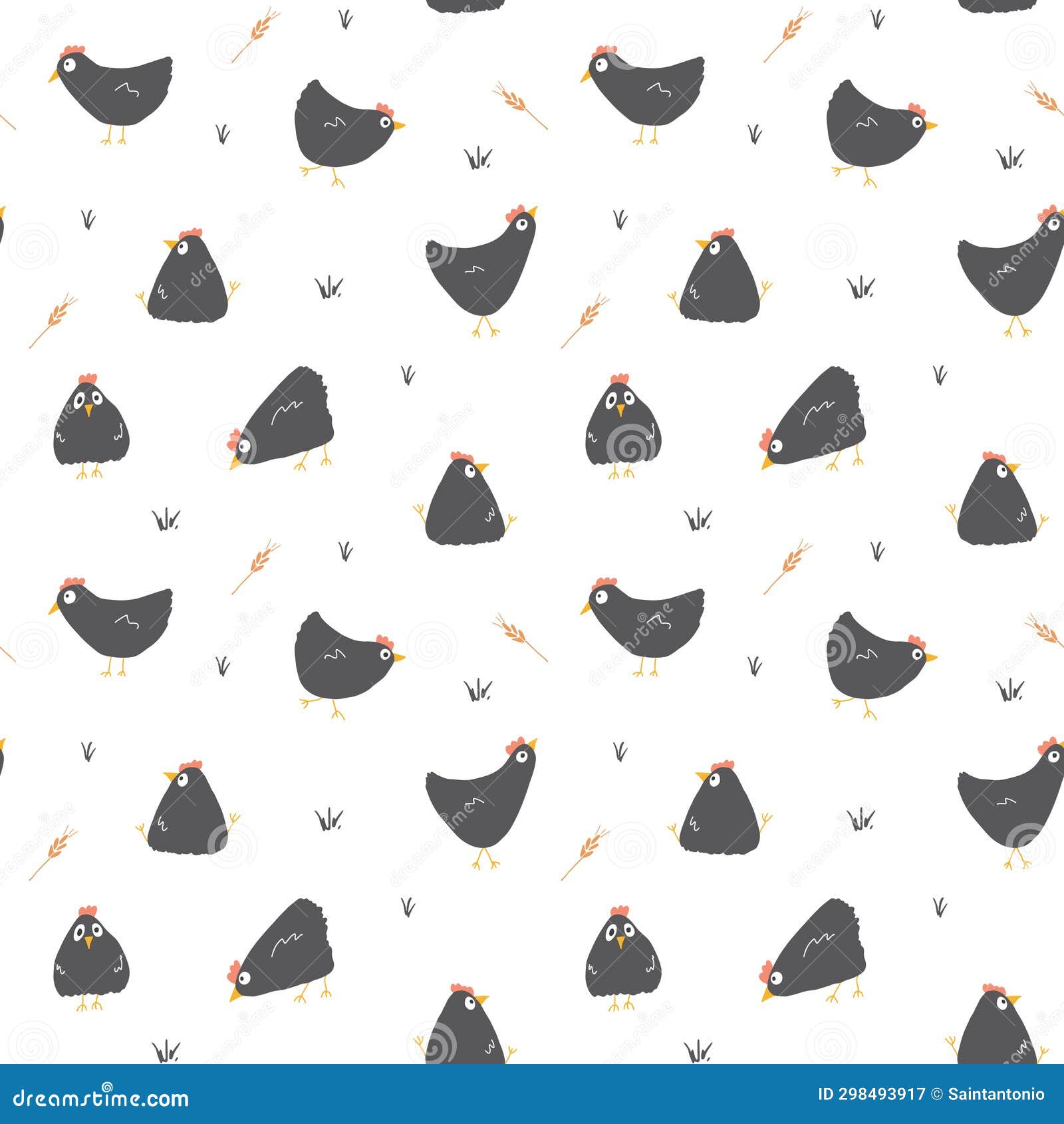 Cute Cartoon Chicken and Hen Seamless Pattern, Background Vector ...