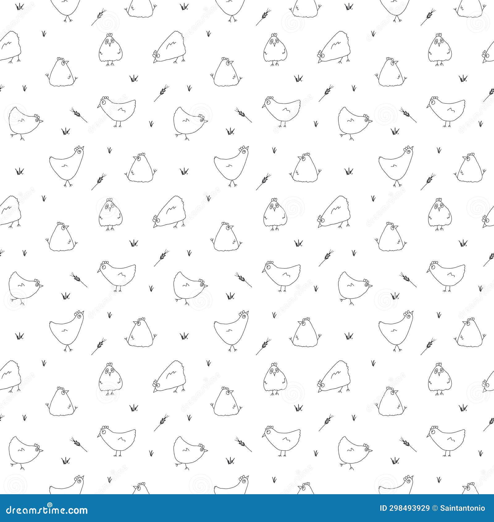 Cute Cartoon Chicken and Hen Seamless Pattern, Background Vector ...