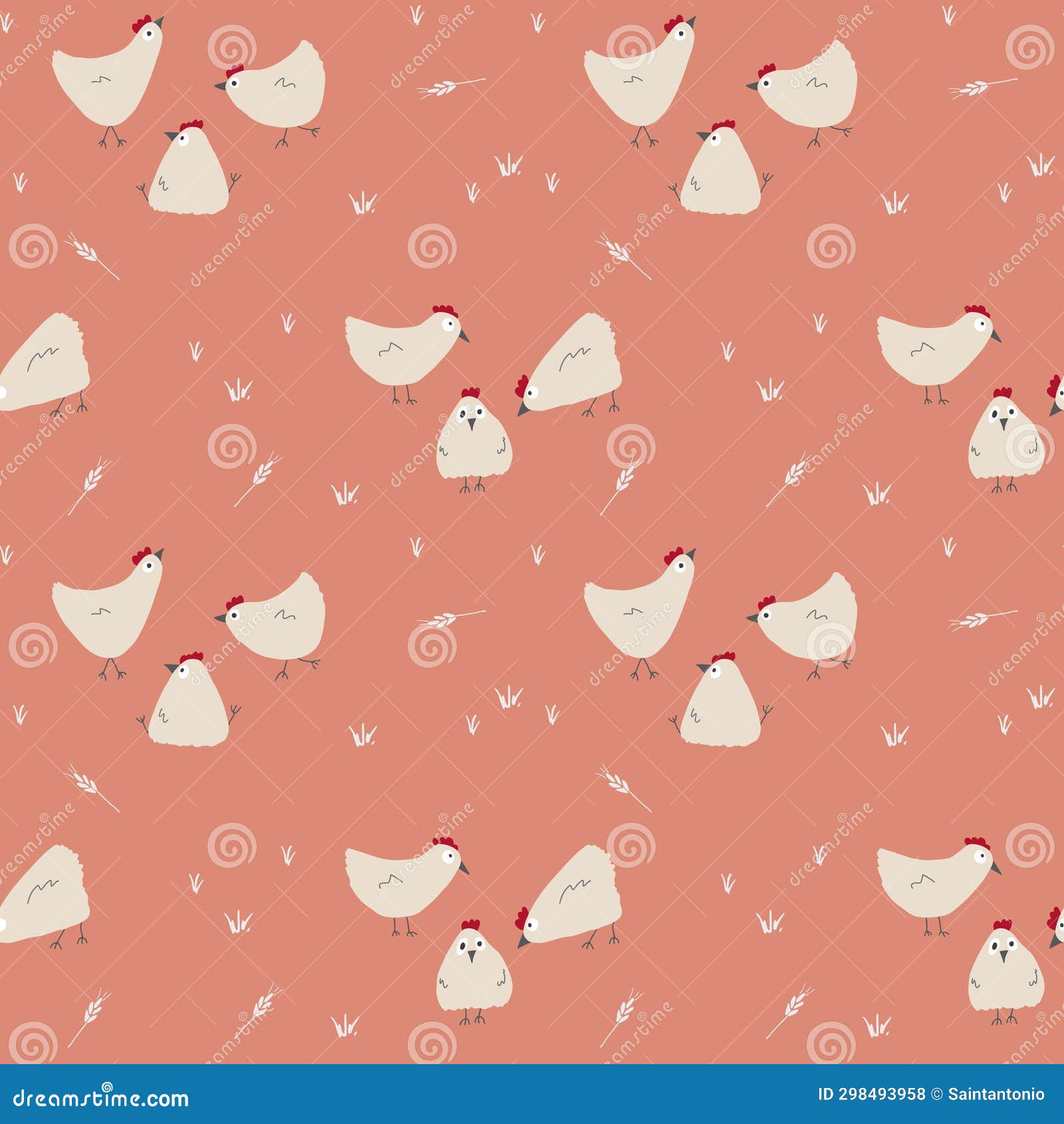 Cute Cartoon Chicken and Hen Seamless Pattern, Background Vector ...