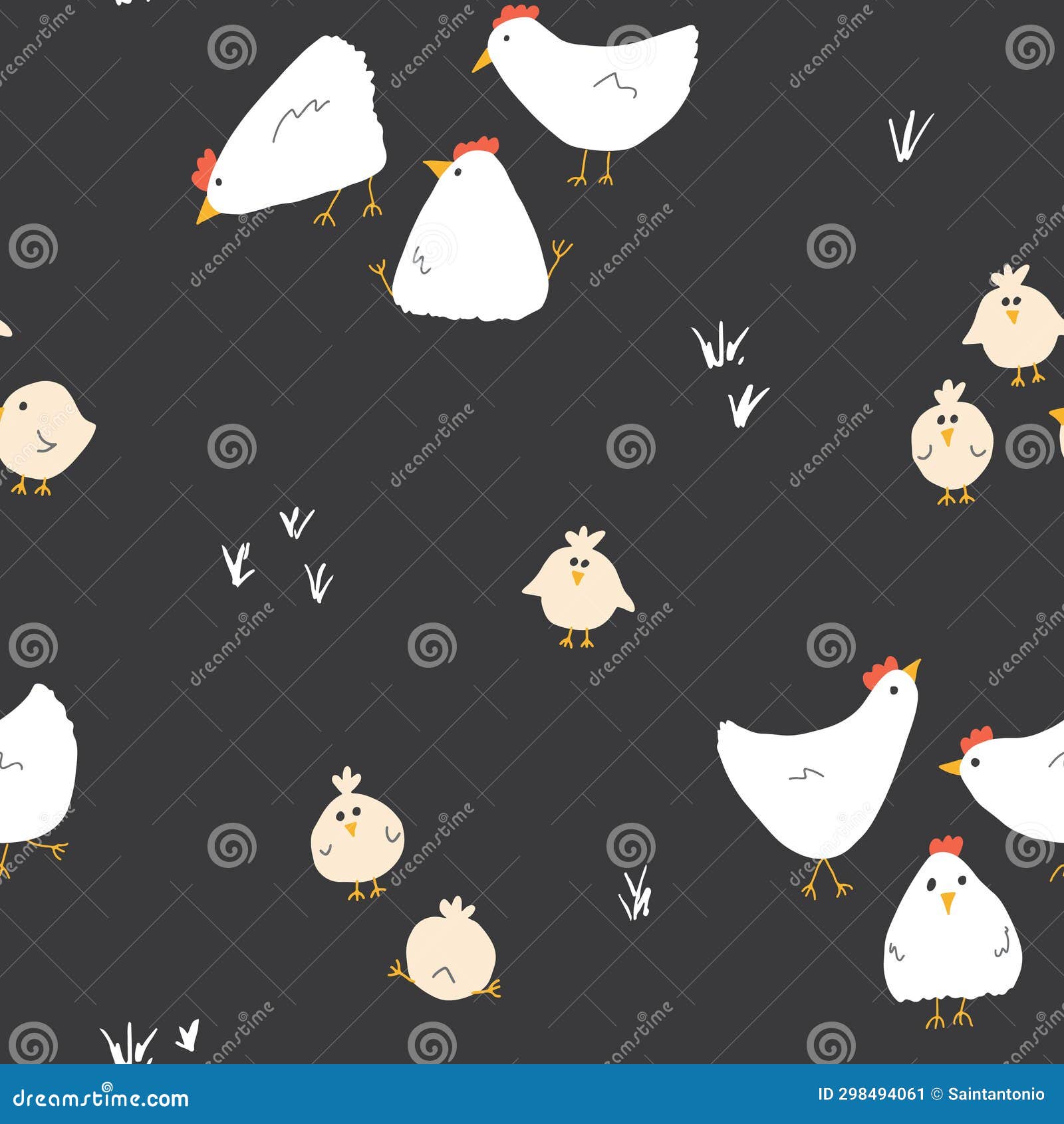Cute Cartoon Chicken and Hen Seamless Pattern, Background Vector ...