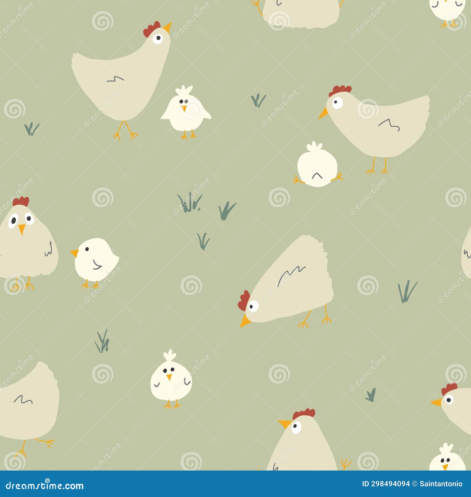 Cute Cartoon Chicken and Hen Seamless Pattern, Background Vector ...