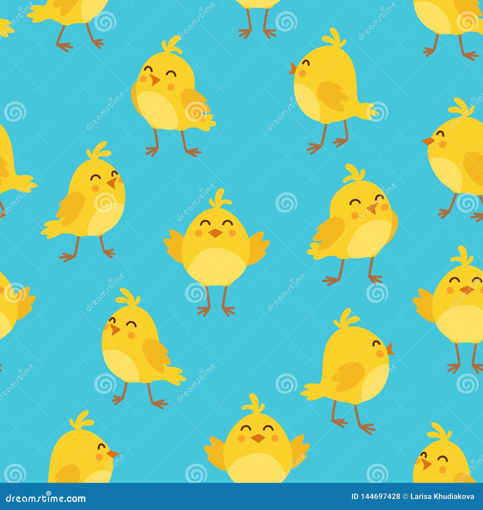 Cute Cartoon Chicken Pattern. Funny Yellow Chickens in Different Poses ...