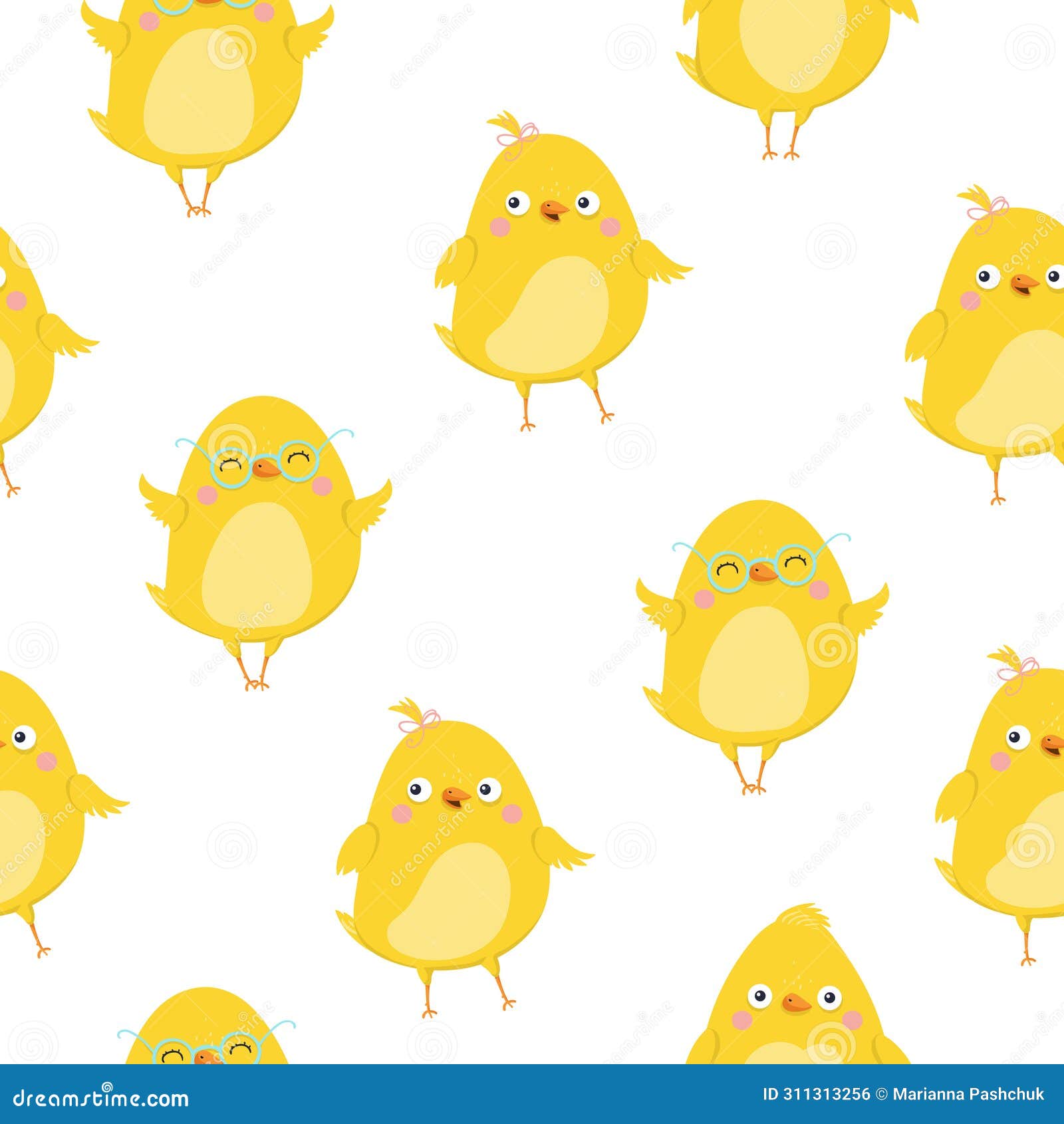 Cute Cartoon Chicken Pattern. Funny Yellow Chickens, Vector ...