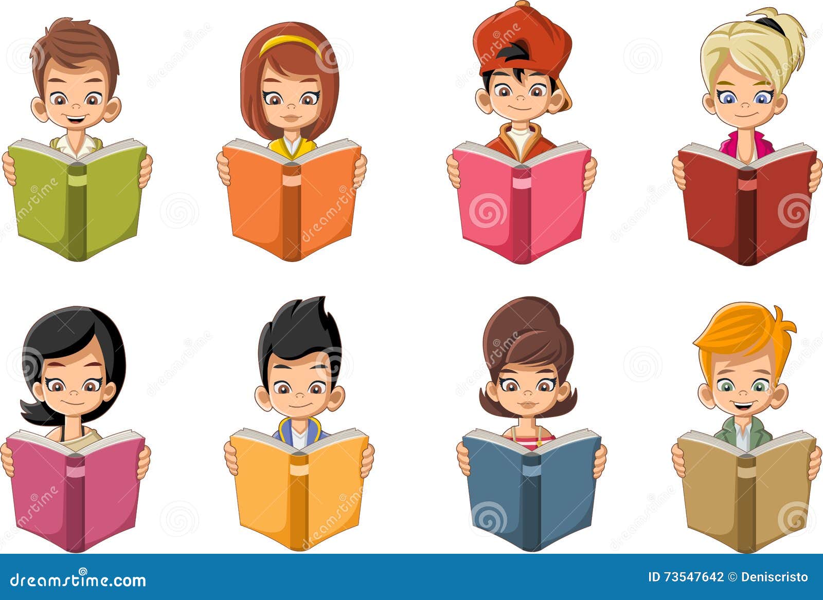 Cute Cartoon Children Reading Books. Stock Vector - Illustration of ...