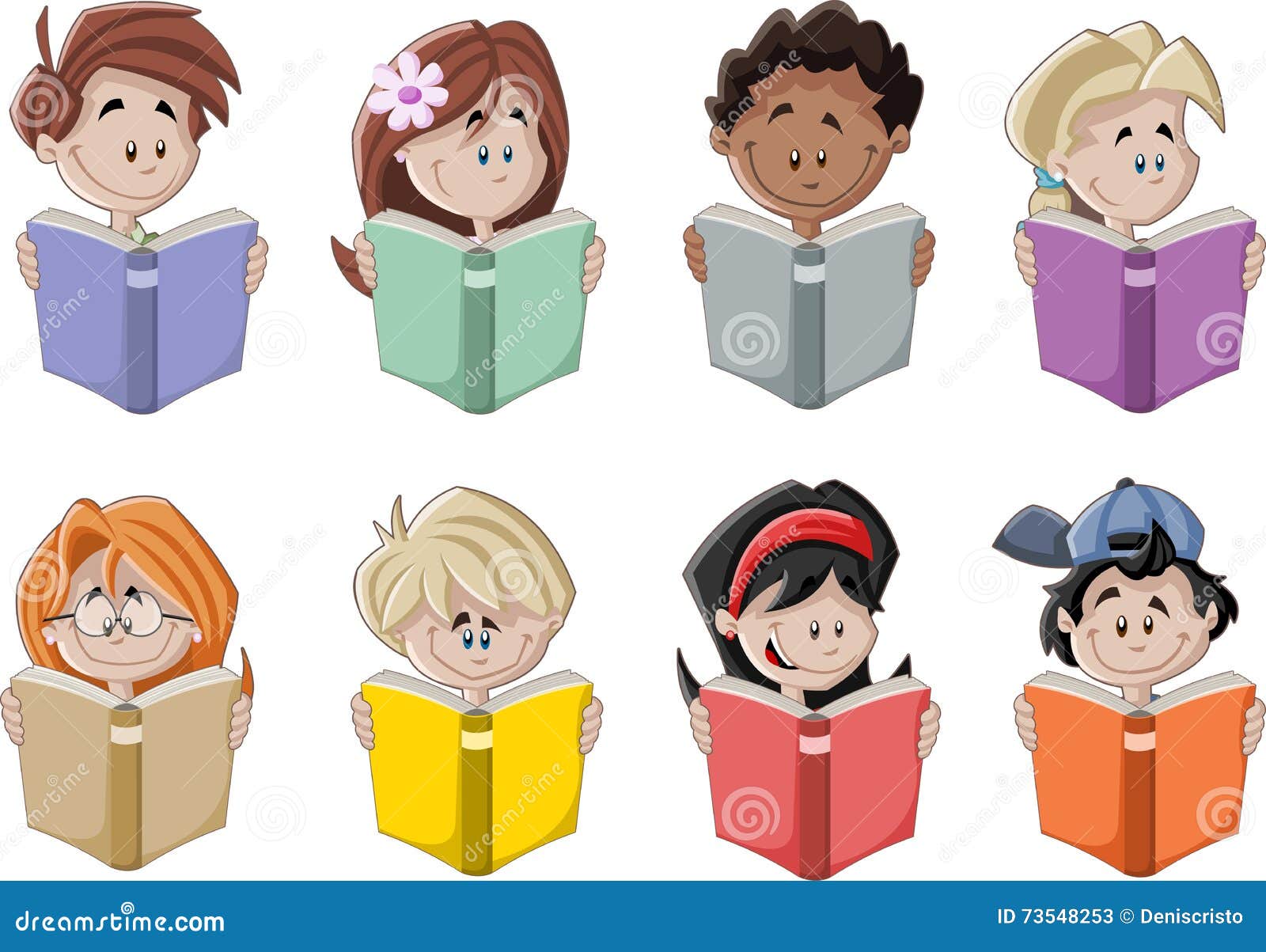 Cute Cartoon Children Reading Books. Stock Vector - Illustration of ...