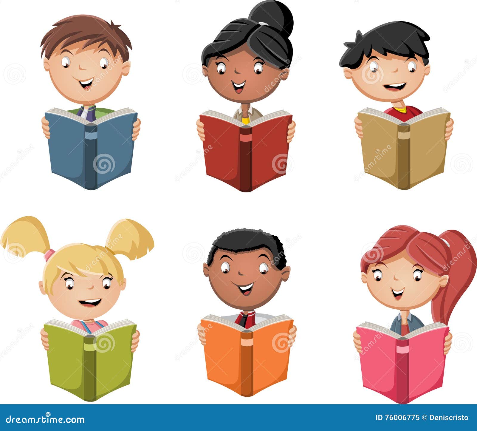 Cute Cartoon Children Reading Books Stock Vector - Illustration of ...