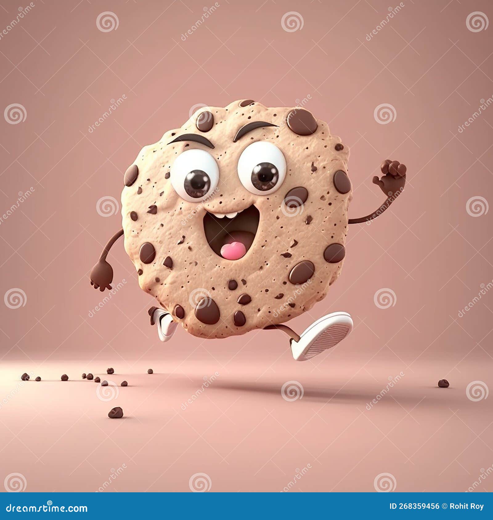 Cute Cartoon Chocolate Chip Character Running Stock Illustration ...