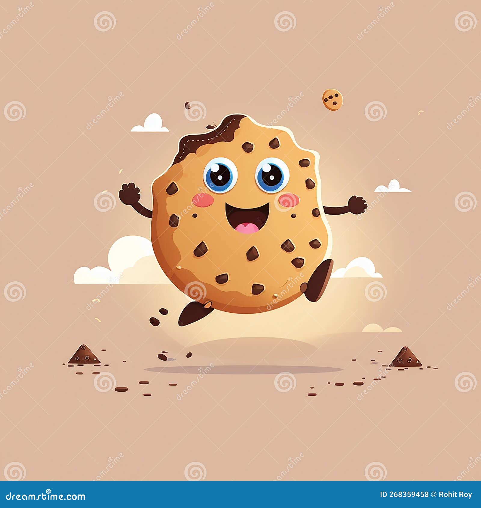 Cute Cartoon Chocolate Chip Character Running Stock Illustration ...