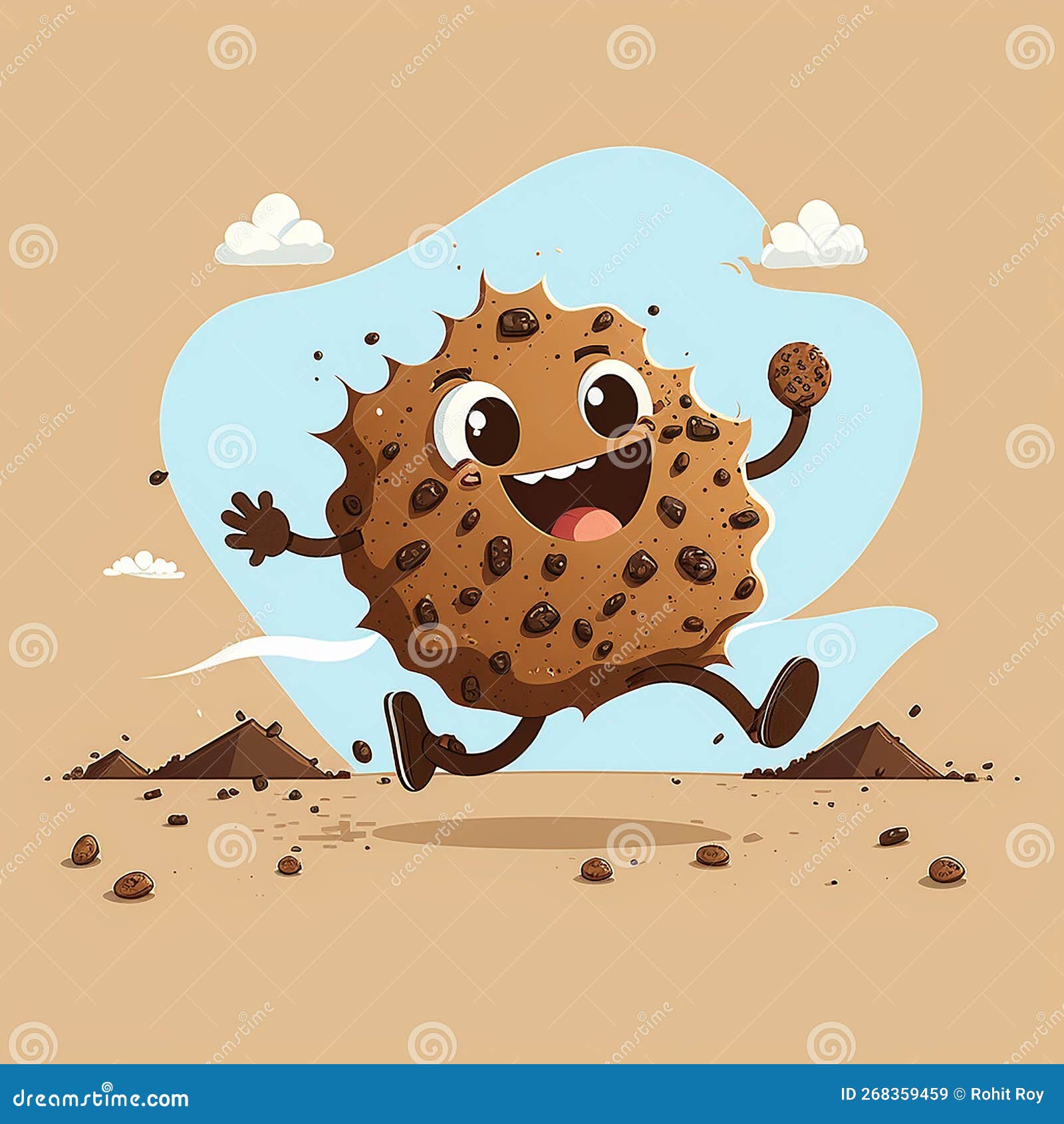 Cute Cartoon Chocolate Chip Character Running Stock Illustration ...