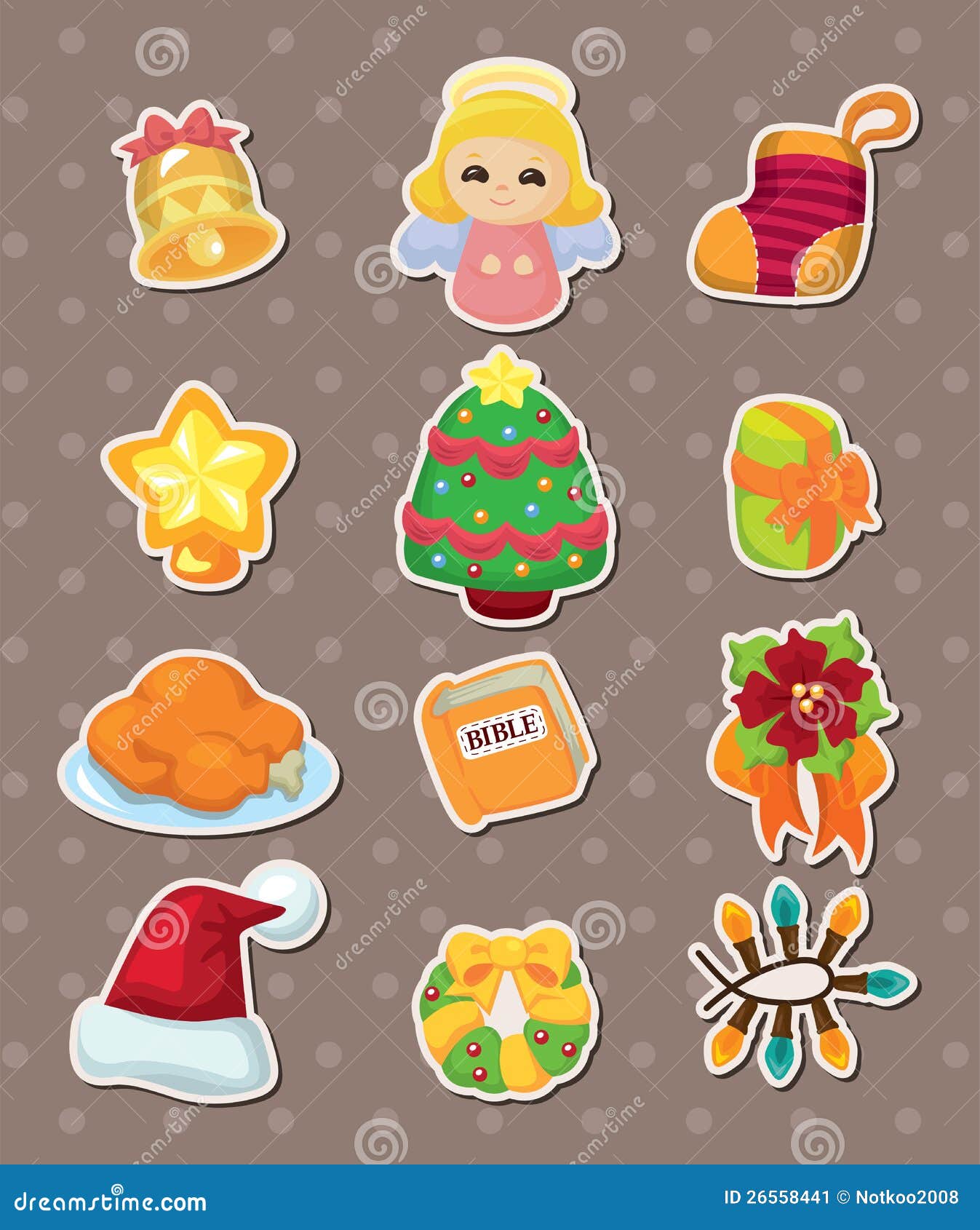 Cute Cartoon Christmas Element Stickers Stock Vector - Illustration of ...